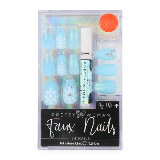 pretty woman faux nails set - blue with snowflakes | Five Below | let ...