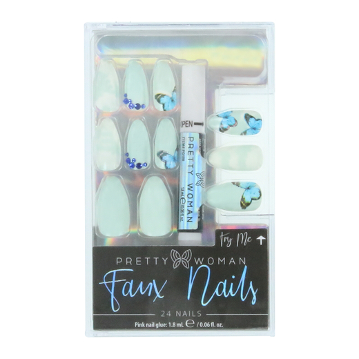 pretty woman faux nails, blue butterflies 24-count | Five Below | let ...